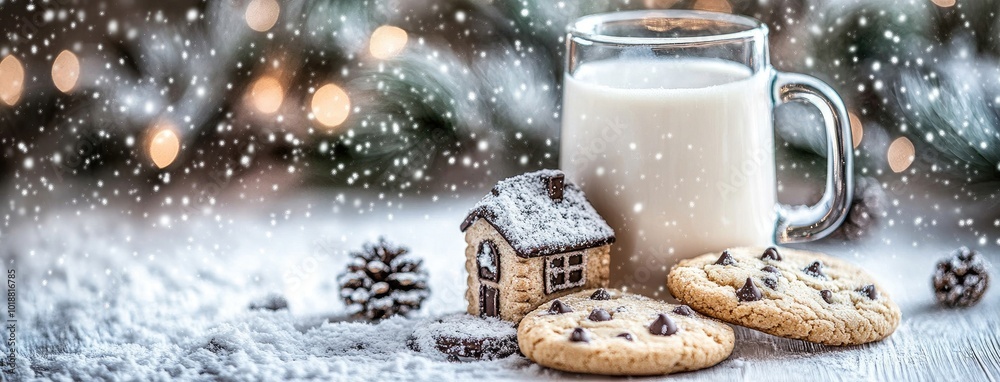 Cozy winter moments with white milk, chocolate chip cookies, and a ...