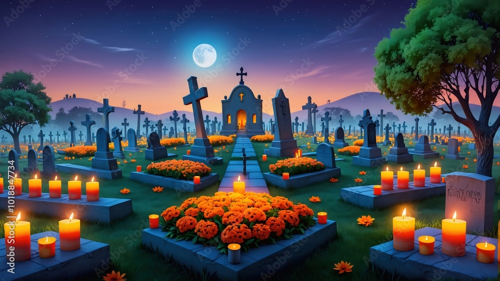 panteón o cementerio en día de muertos. Festividad, cultura. Se ...
