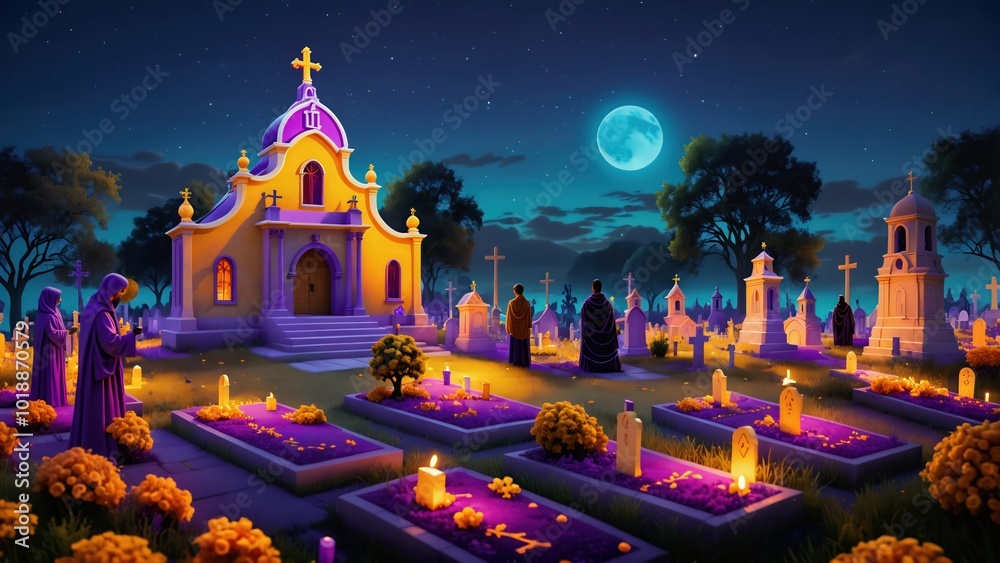 panteón o cementerio en día de muertos. Festividad, cultura. Se ...