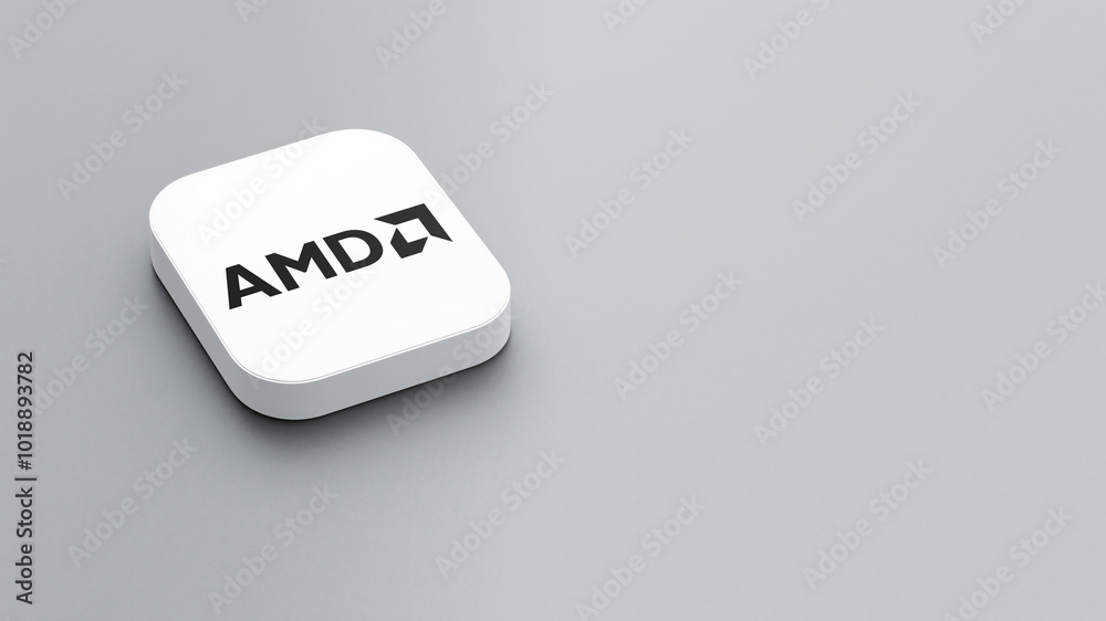 An icon of the AMD logo on a gray background, a white square with ...
