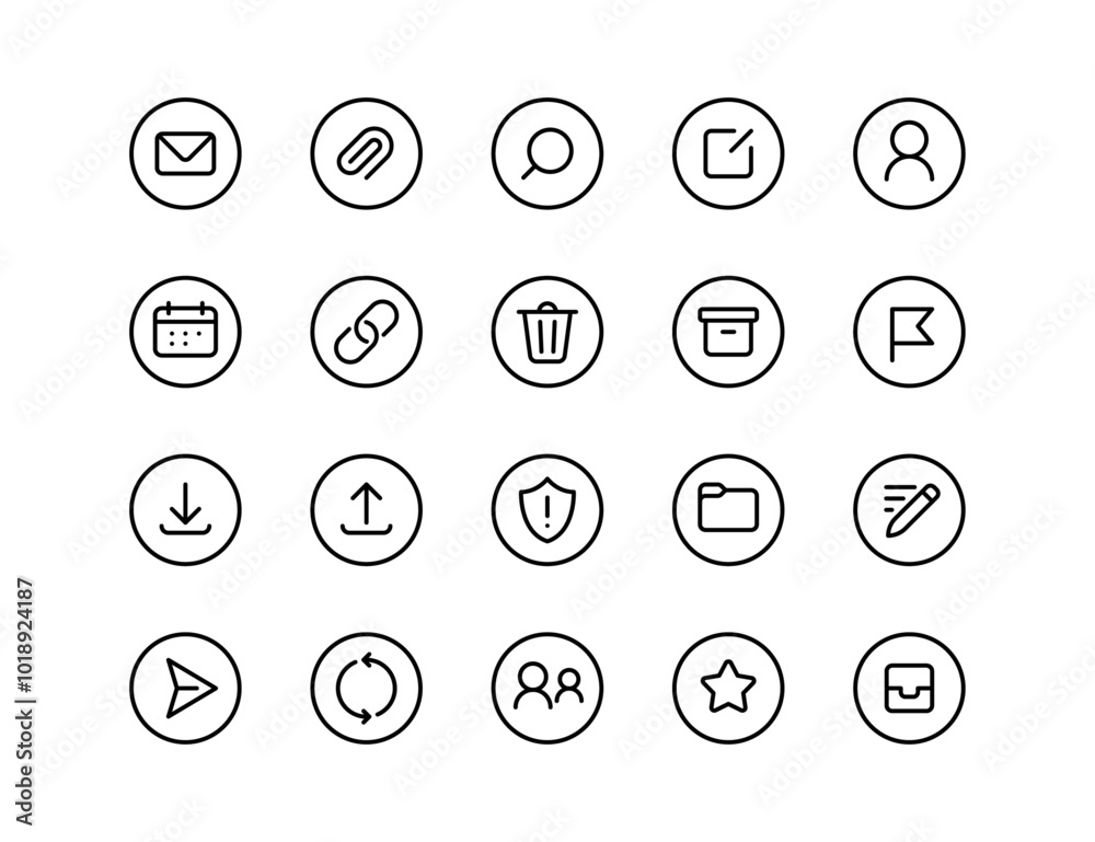Minimalist Email and Communication Icons Set – 20 Vector Line Icons for ...
