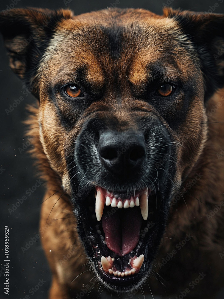 Foto de Stock Angry dog charging and barking, he looks mean and upset ...