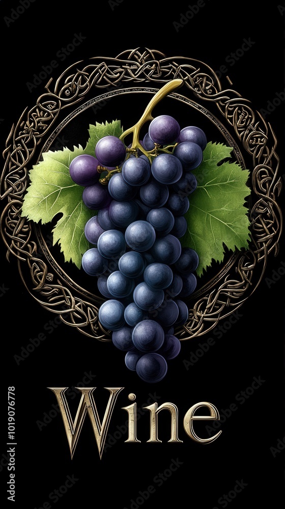This design features a powerful and fierce purple wine grapes, Behind ...