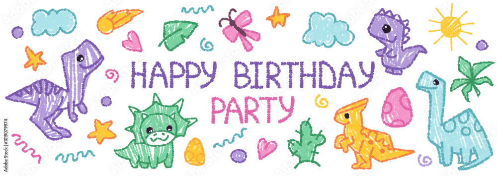 Cute dinosaurs for Happy Birthday Party. Vector illustration for kids ...