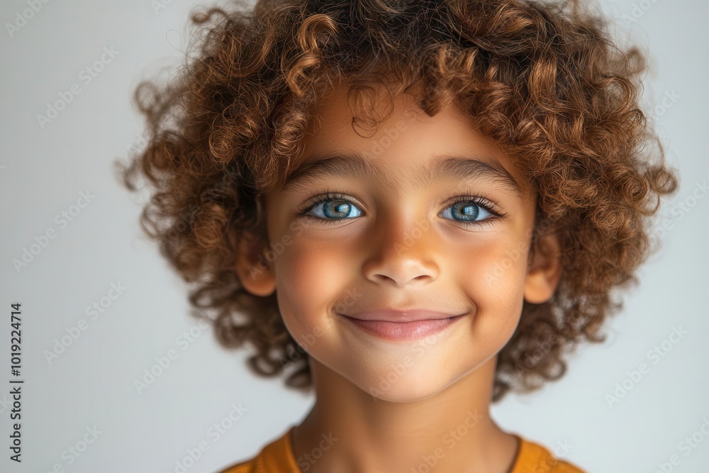 professional portrait of a cheerful mixedrace boy laughing against a ...