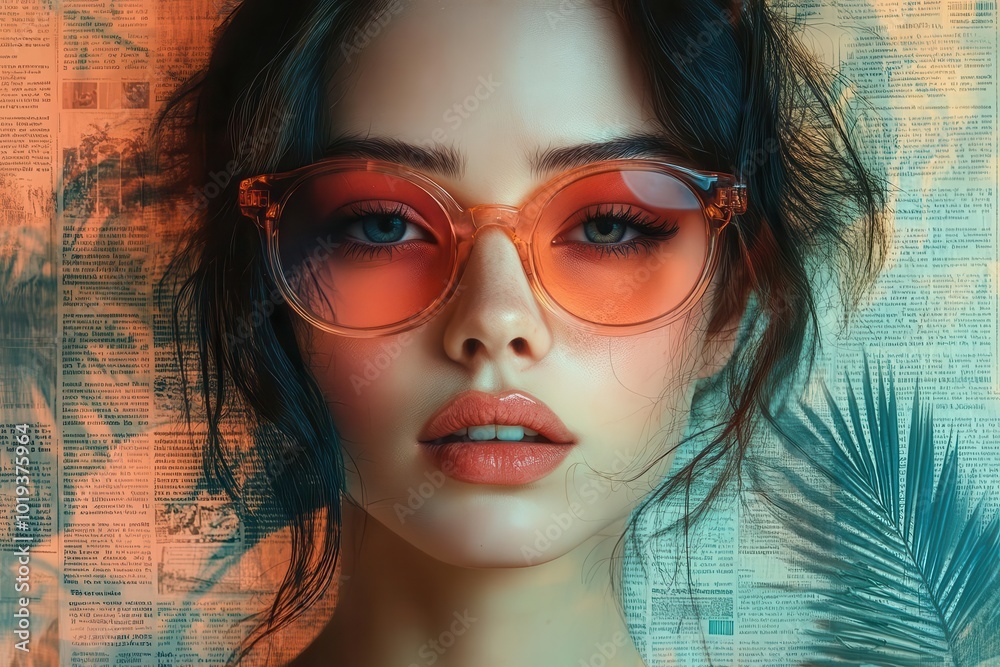 retrostyle portrait collage 60sinspired hairstyle cateye glasses ...