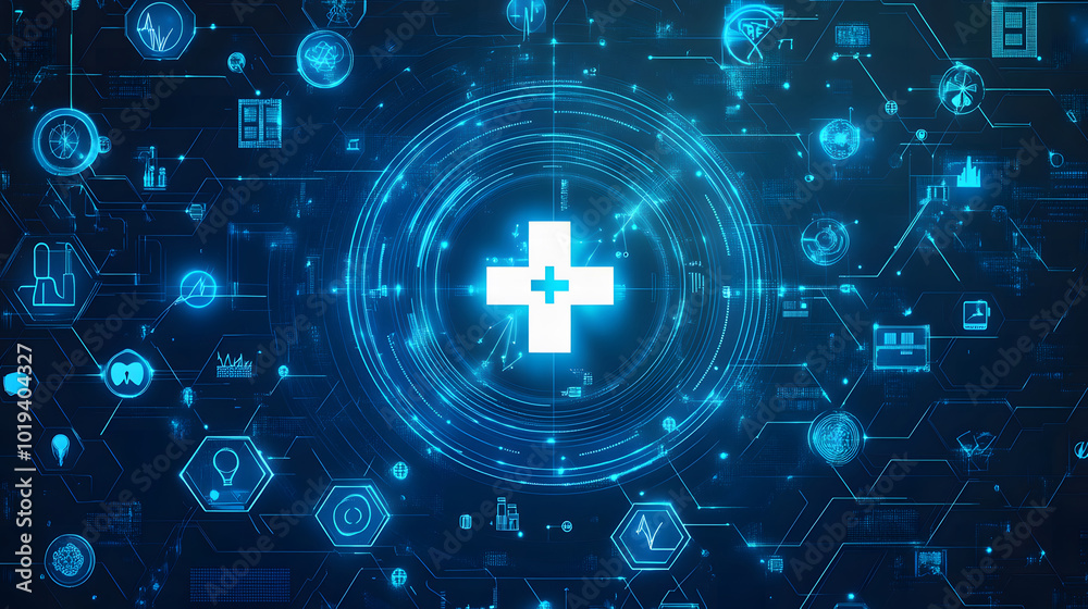 Abstract futuristic medical technology background design with a digital ...