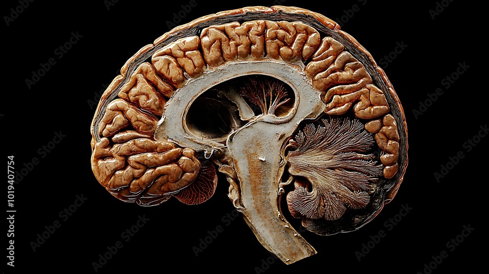 Human Brain Anatomy Sagittal Section Medical Illustration Stock ...