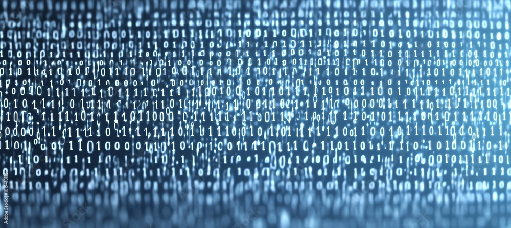 blue abstract technology background, white computer code on blurred ...