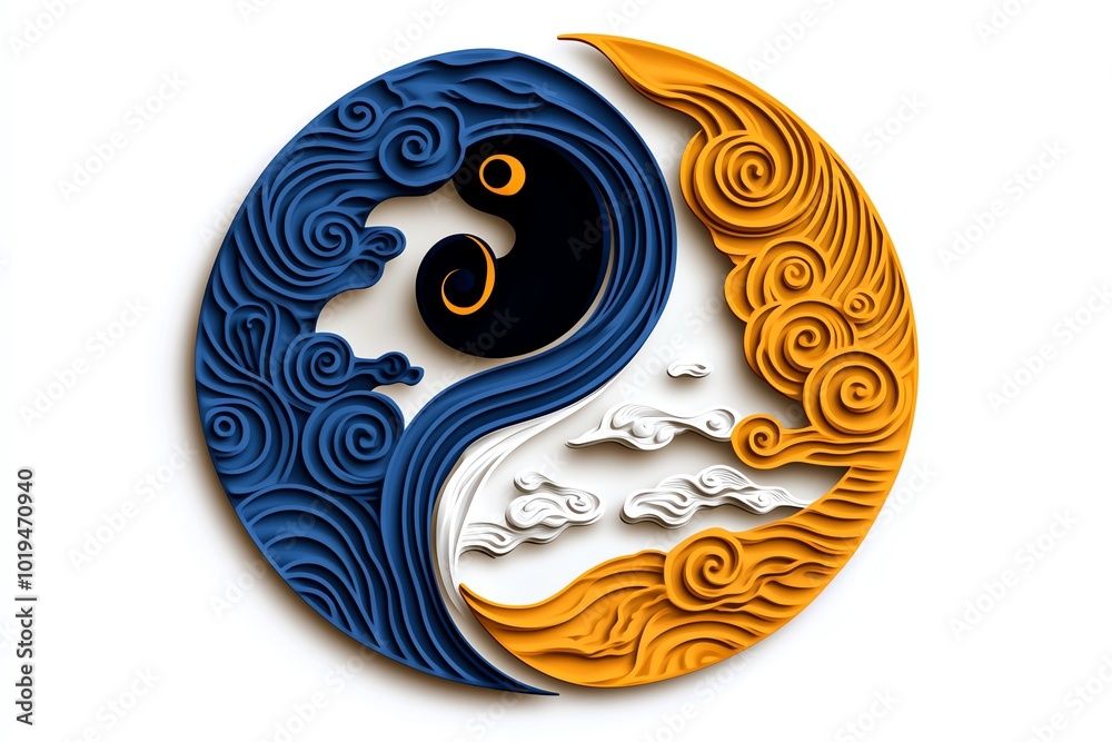 Minimalist depiction of a yin-yang symbol with simplified lines ...