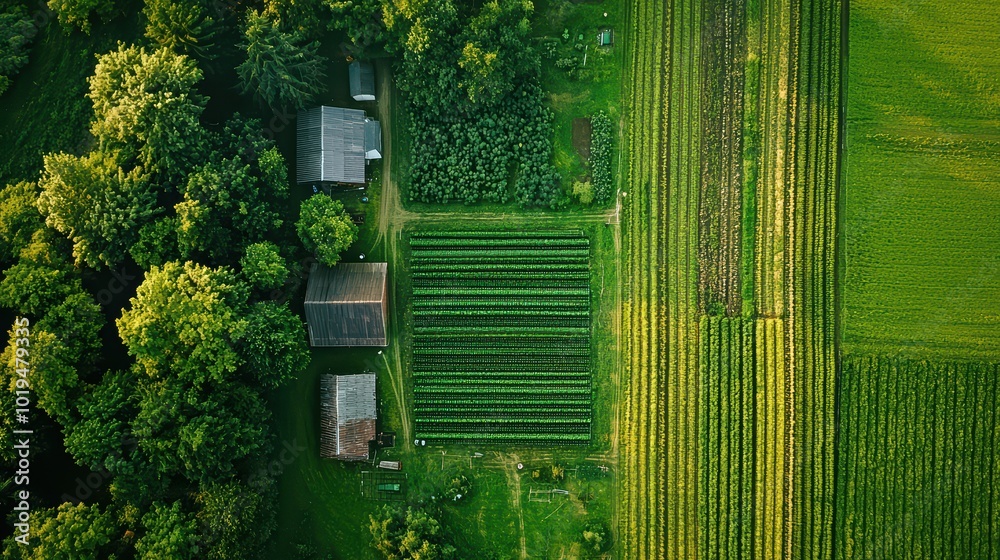 Drone photography capturing modern agricultural landscapes. Aerial ...