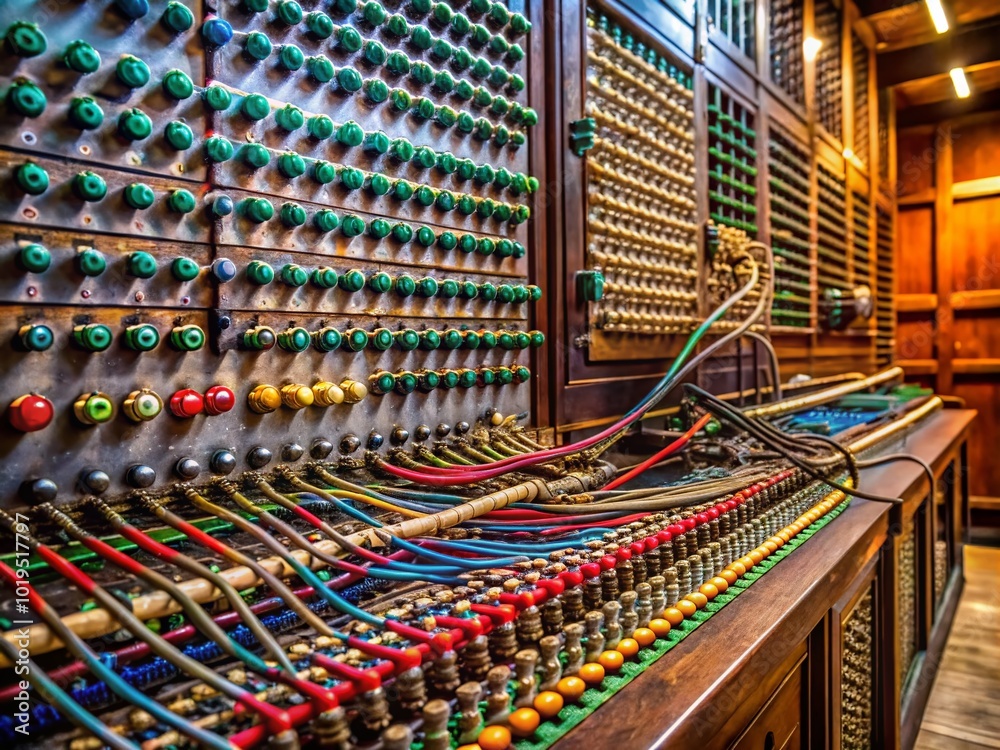 Vintage 1950s Telephone Switchboard with Wires and Connectors in a ...