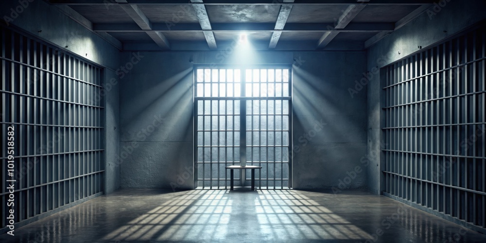 Soft light filtering into dark prison cell, light, prison, confinement ...