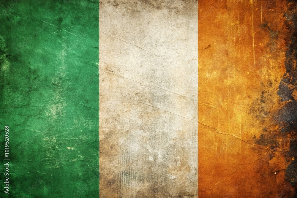 Vintage Irish Flag with Worn Texture and Faded Colors Representing ...