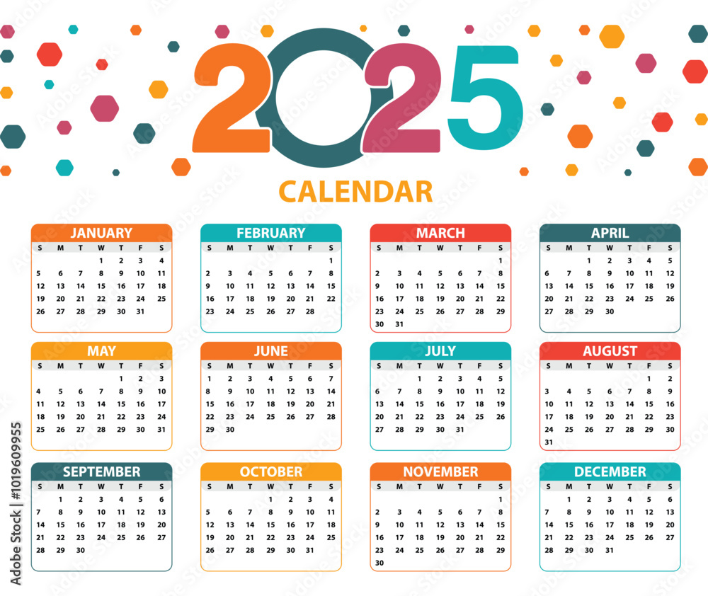 2025 calendar with dates and months Stock Vector | Adobe Stock