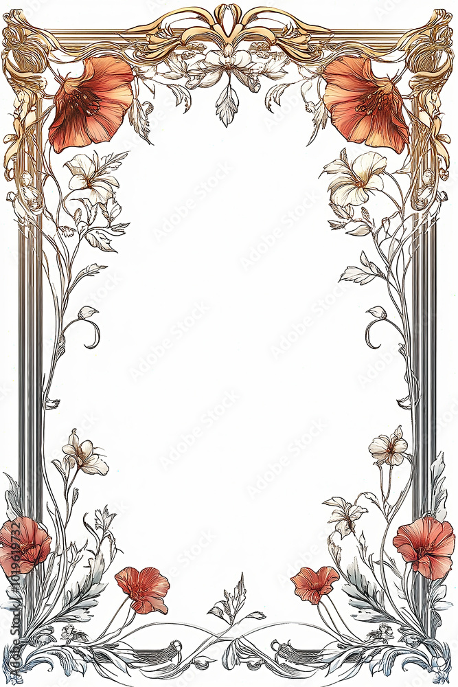 Ultra thin medieval floral style page border around negative space ...