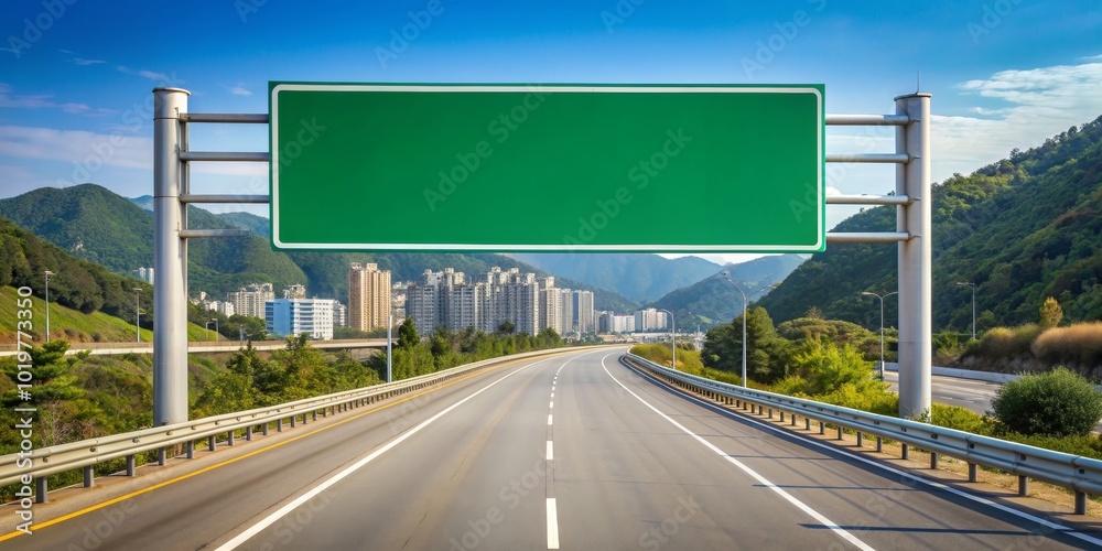 Busan South Korea highway road sign with city name and distance to ...