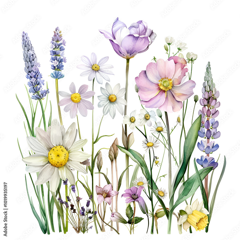 Wildflowers Clipart Vector Illustration Stock Illustration | Adobe Stock
