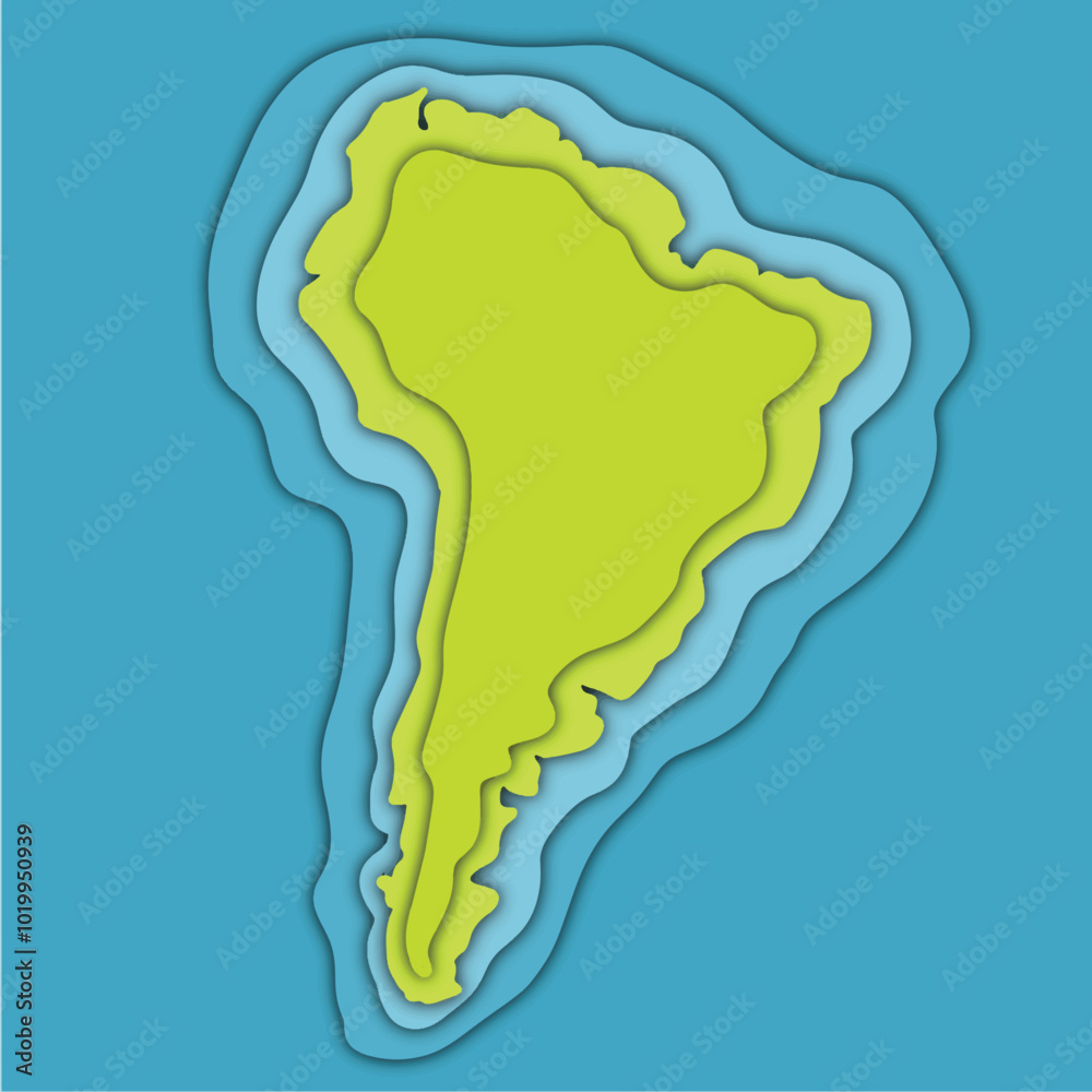 the continent of south america map illustration. paperucut, colored ...