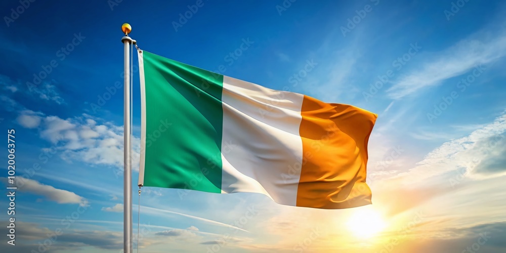Vibrant Cote d'Ivoire Flag Waving Against a Clear Blue Sky in a Symbol ...