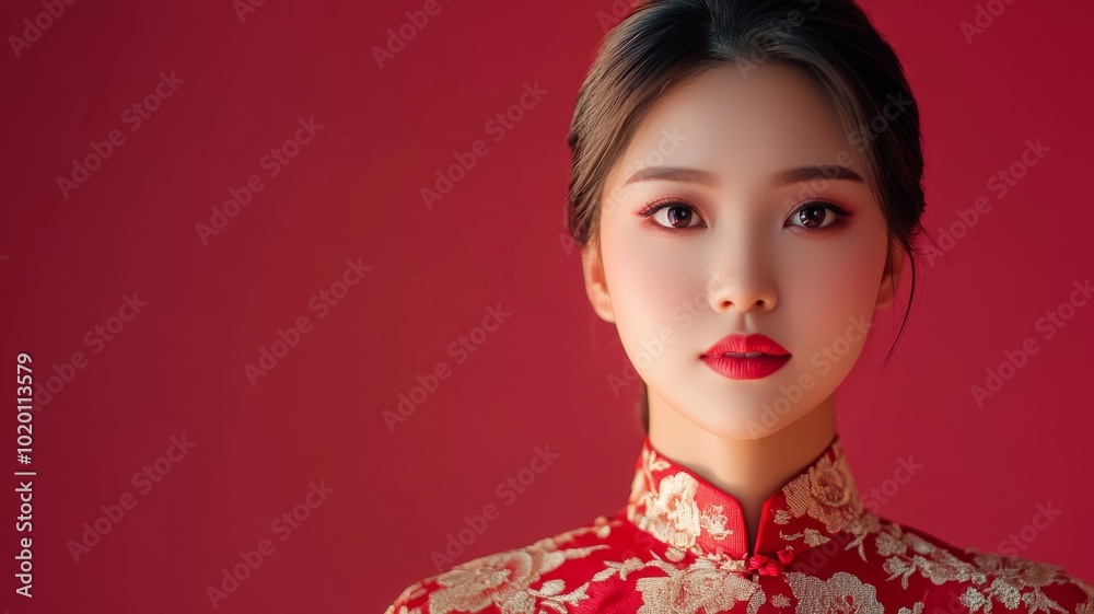 Foto de Stock Frontal portrait of an elegant asian chinese lady actress ...