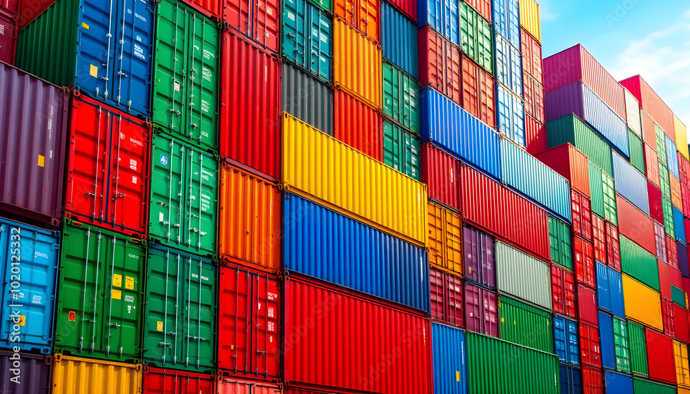 Colorful Shipping Containers Wall Stock Photo | Adobe Stock