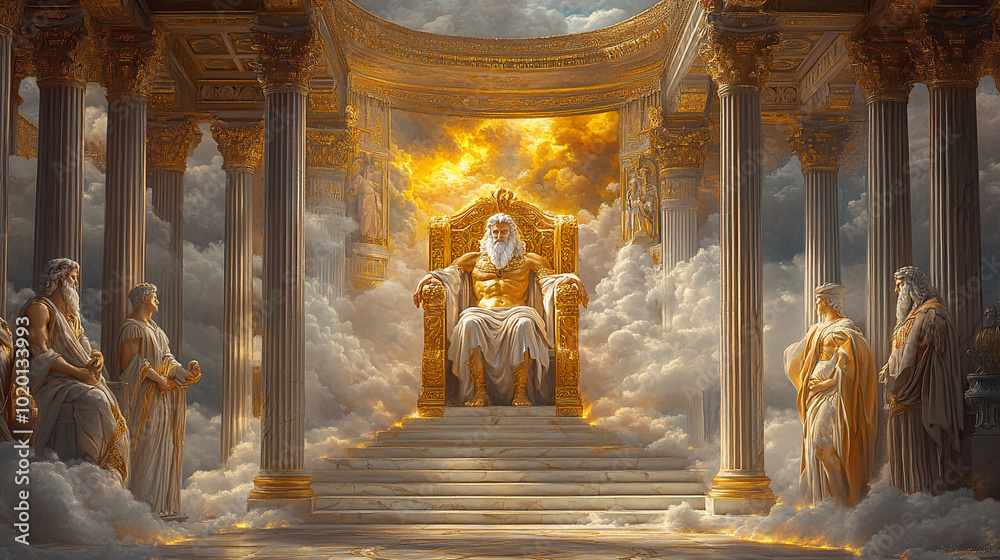 Zeus god of sky and thunder in ancient Greek mythology background Stock ...