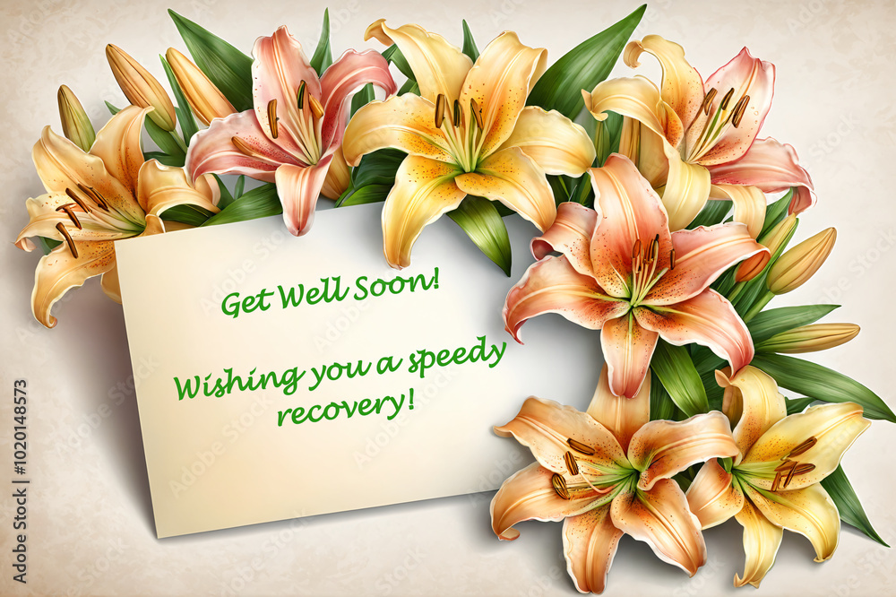 Get well soon card with a heartwarming bouquet of colorful lily ...