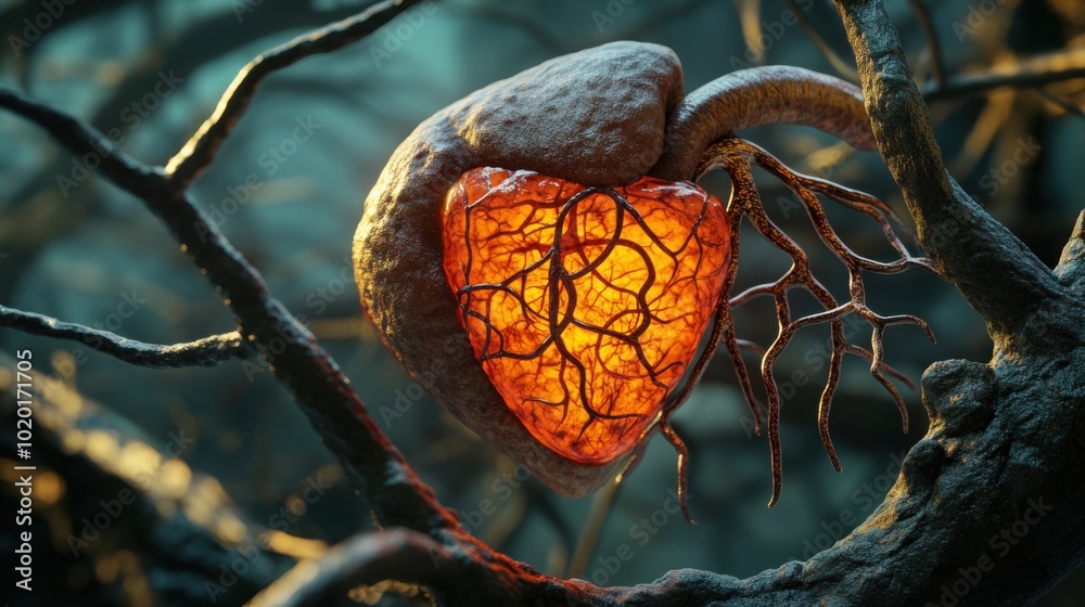 Liver 3D model close-up, showing its texture and the attached hepatic ...