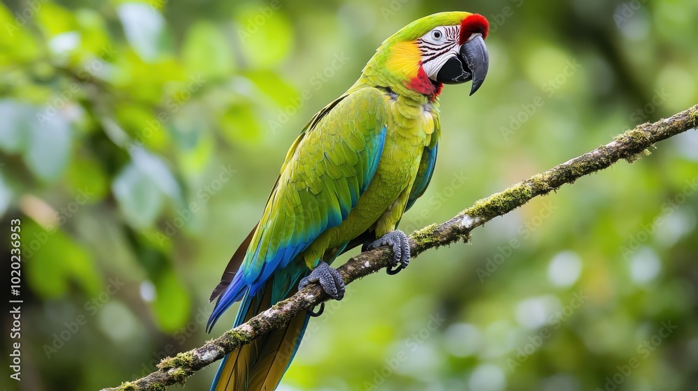 Green parrot Great-Green Macaw, Ara ambigua. Wild rare bird in the ...