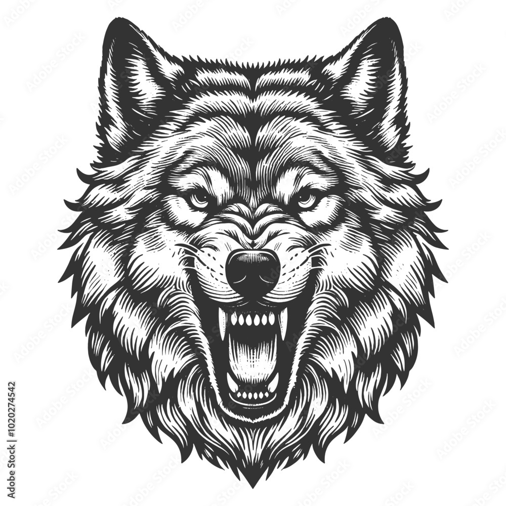 Vector de Stock fierce howling wolf growling with bared teeth. Tattoo ...