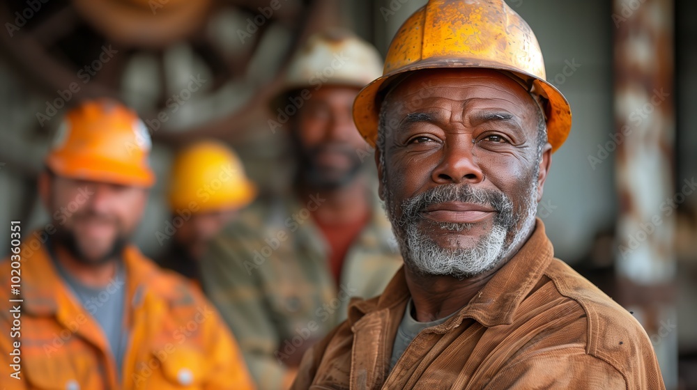 Skilled Workers Pose Confidently in Their Safety Gear at a Construction Site During Daylight ...