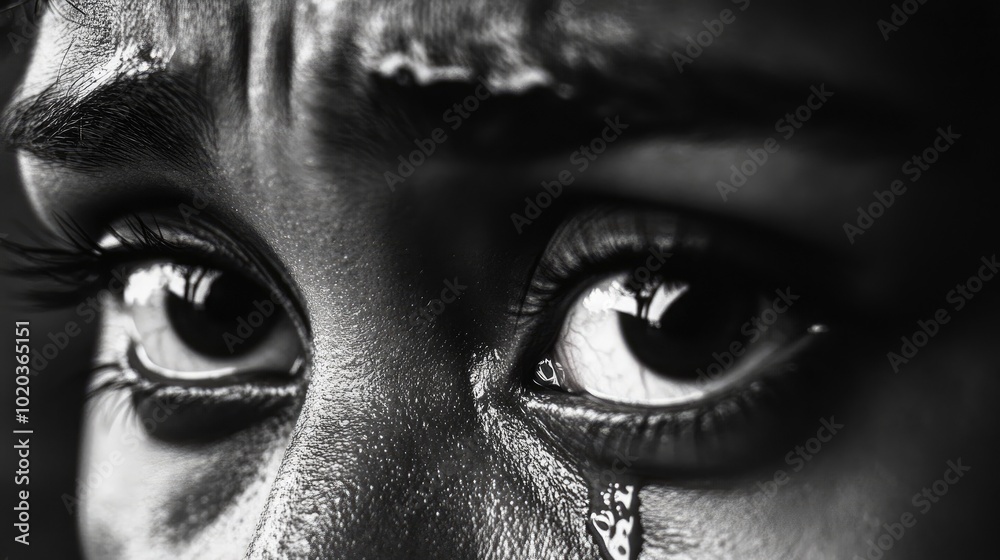 Close-up image of tears welling up in the eyes, a visual representation ...