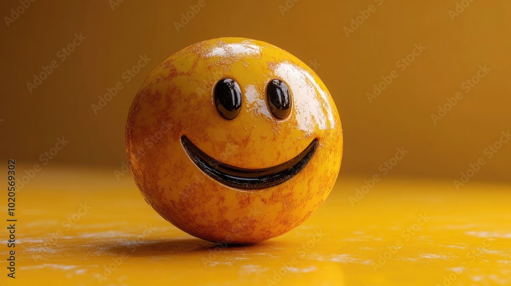 Charming Smiley Face Emoji on Bright Yellow Background with Colors ...
