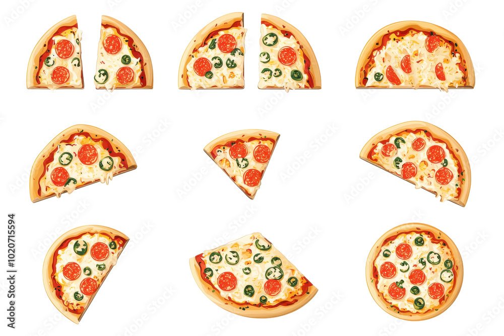 Various slices of a delicious pepperoni pizza with cheese and ...
