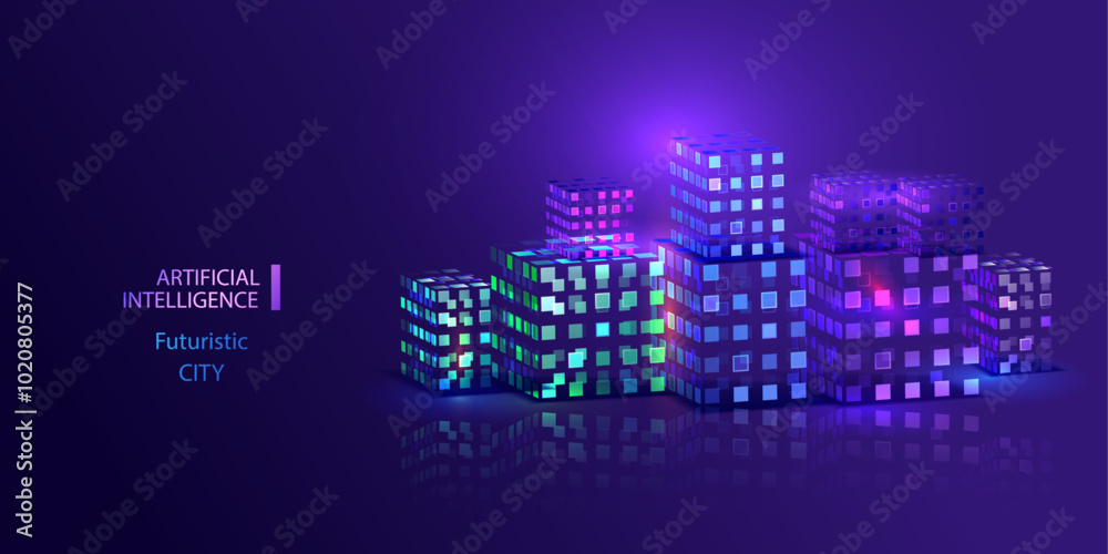 Virtual game smart city technology background. Future urban ...