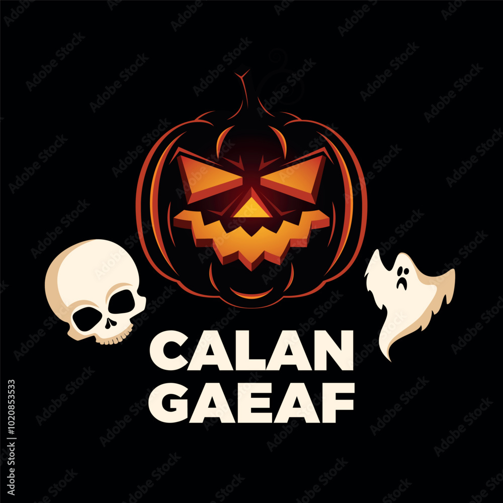 Calan Gaeaf traditional Welsh festival poster vector illustration ...