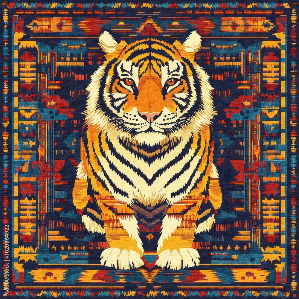 Tiger with bold Navajo weaving patterns Stock Illustration | Adobe Stock