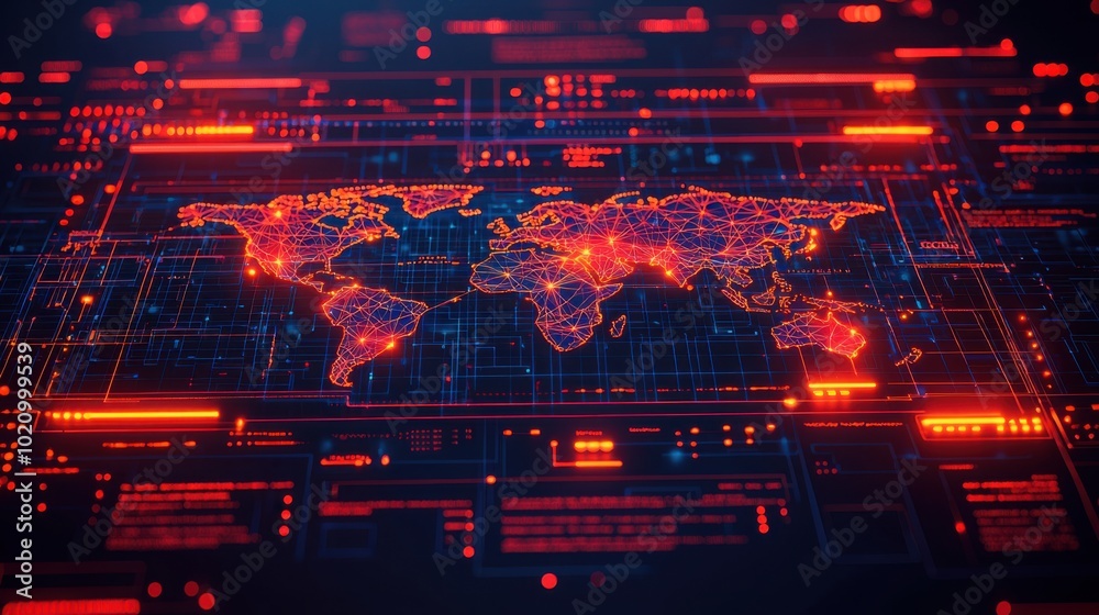 Sleek 3D model of global cyber network with glowing lines connecting ...