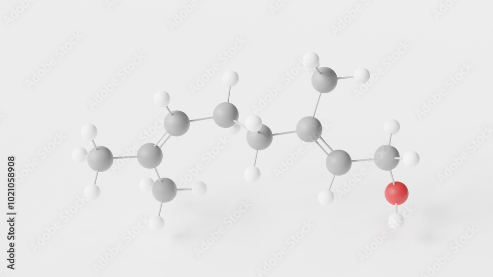 geraniol molecule 3d, molecular structure, ball and stick model, structural chemical formula ...