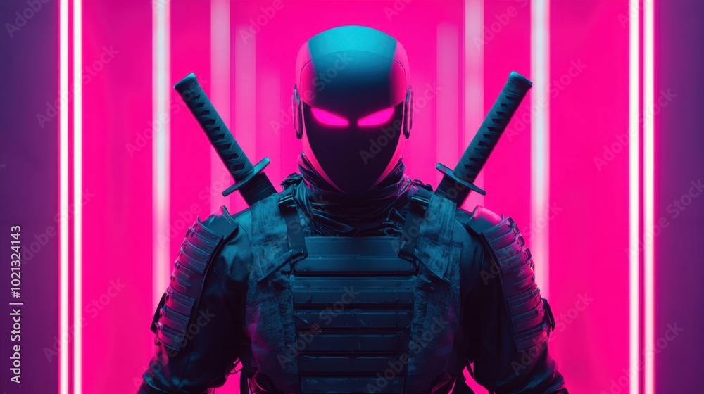 Neon Samurai Warrior: Cyberpunk aesthetic, a futuristic samurai stands ...