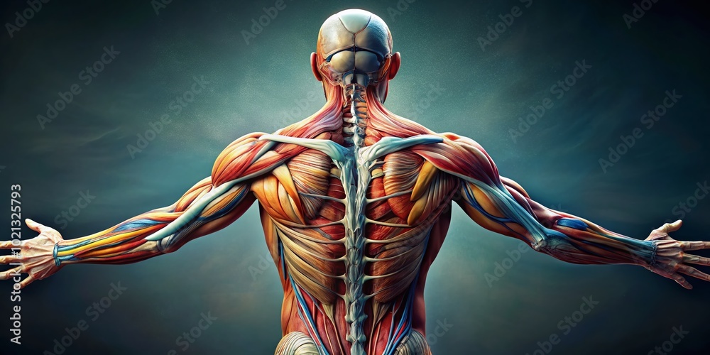 Detailed Anatomical Diagram of the Human Body from the Back Showing ...