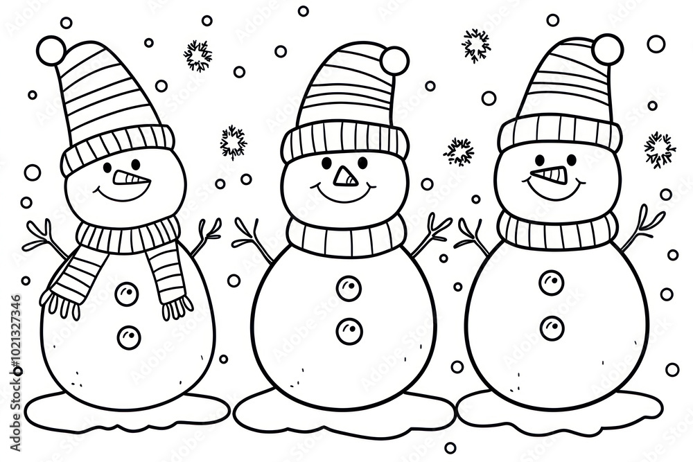 Snowmen, coloring page for kids, line art, black and white. Stock ...