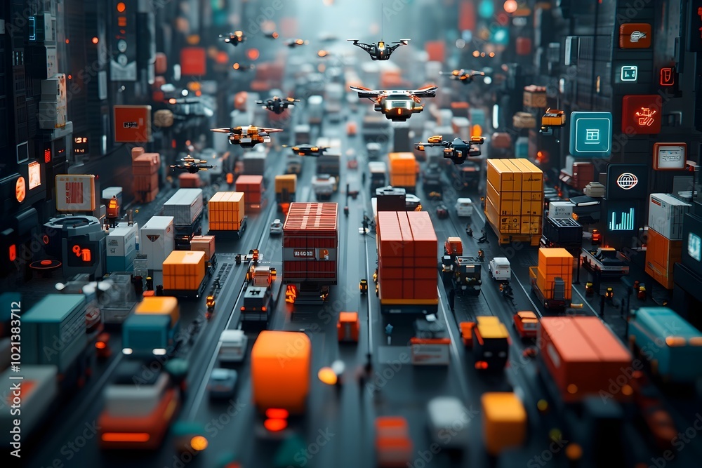 Expansive futuristic logistics infrastructure with intricate web of ...