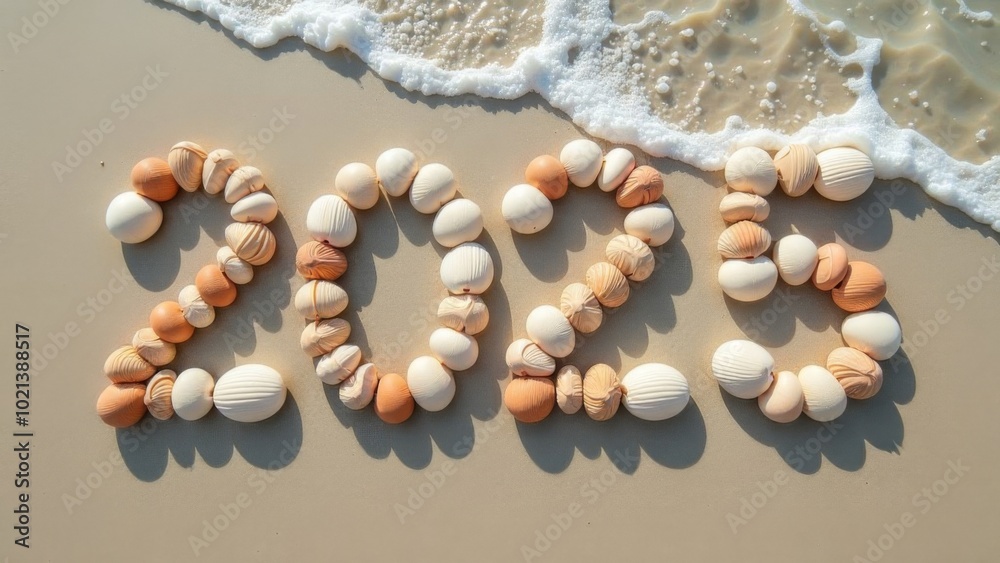 Happy New Year 2025, volumetric figures of the year from sea pebbles ...