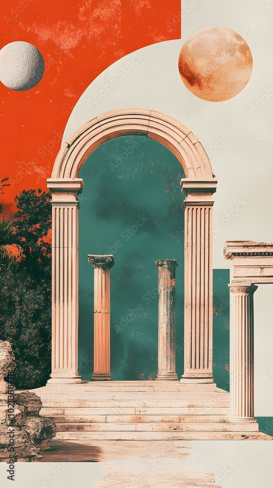Abstract Surrealism Illustration of Ancient Greek Architecture with ...