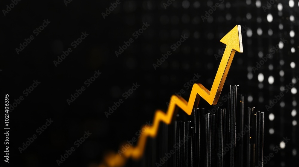 Ilustración de Stock A golden arrow points upward, symbolizing growth, progress, success, and ...