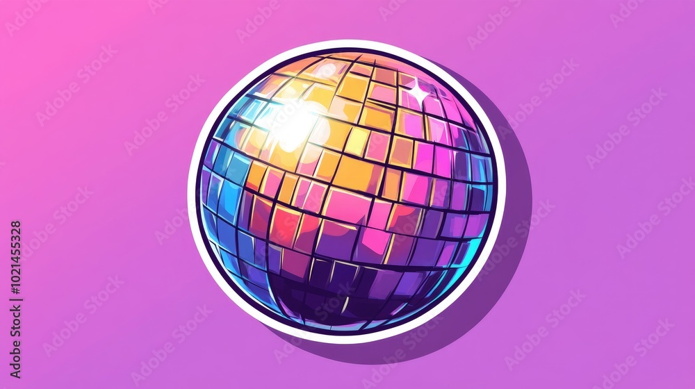 2D cartoon style sparkling disco ball Retro groovy sticker design ...