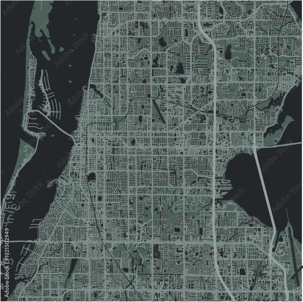 Map of Clearwater in Florida in a smooth dark style. Contains layered ...
