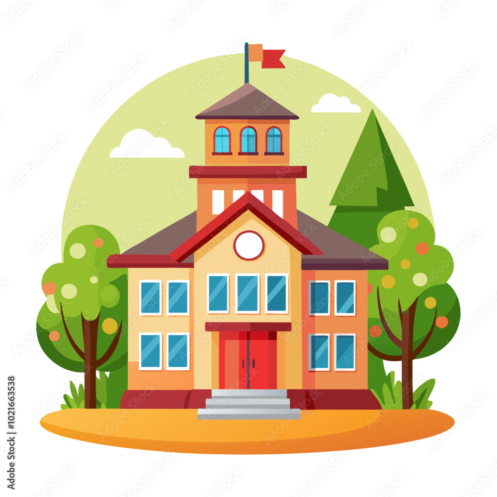 cartoon school building vector illustration on white background. Stock ...